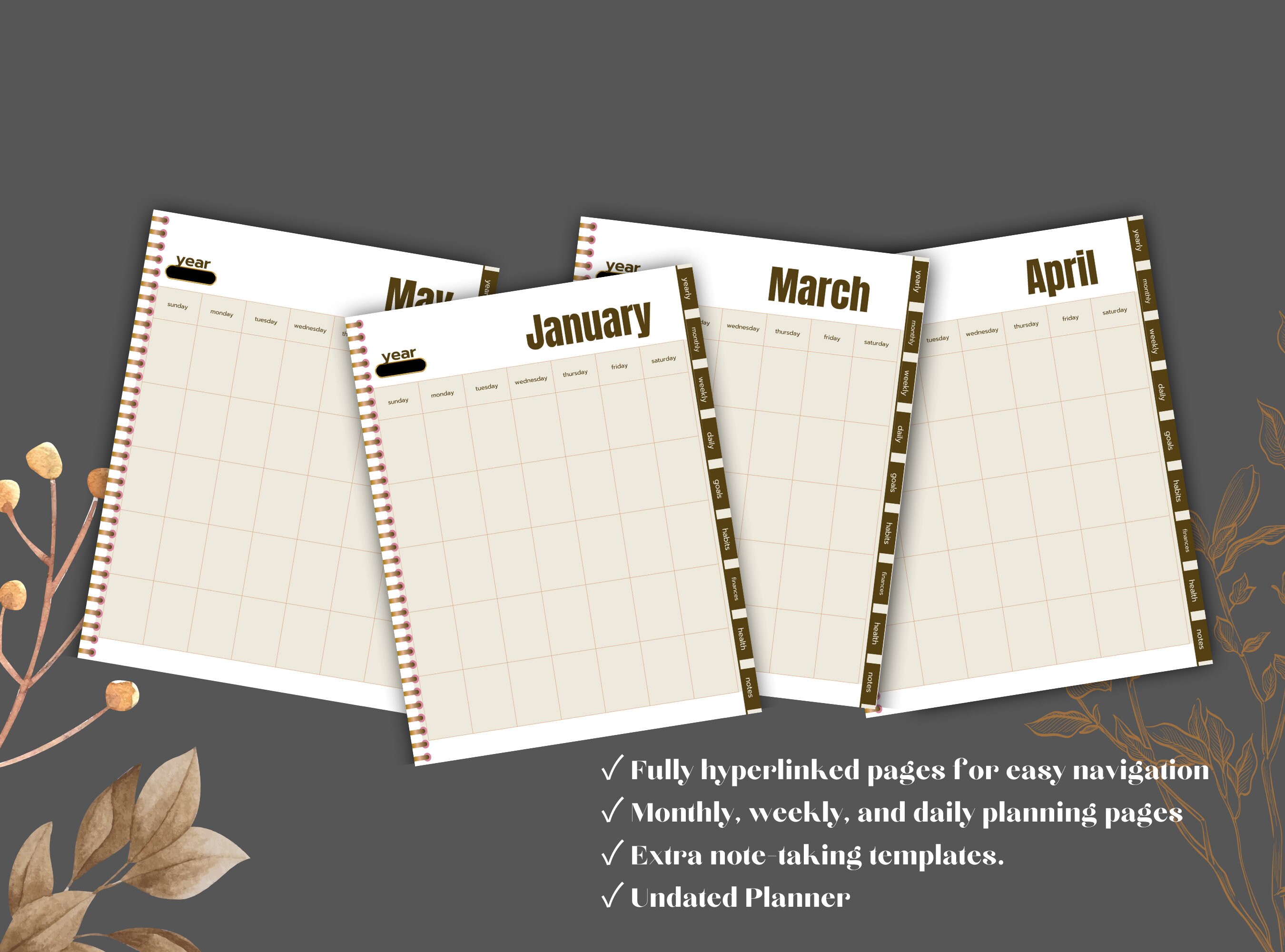 Brown Aesthetic Digital Planner 2024 | Undated Digital Planner ...