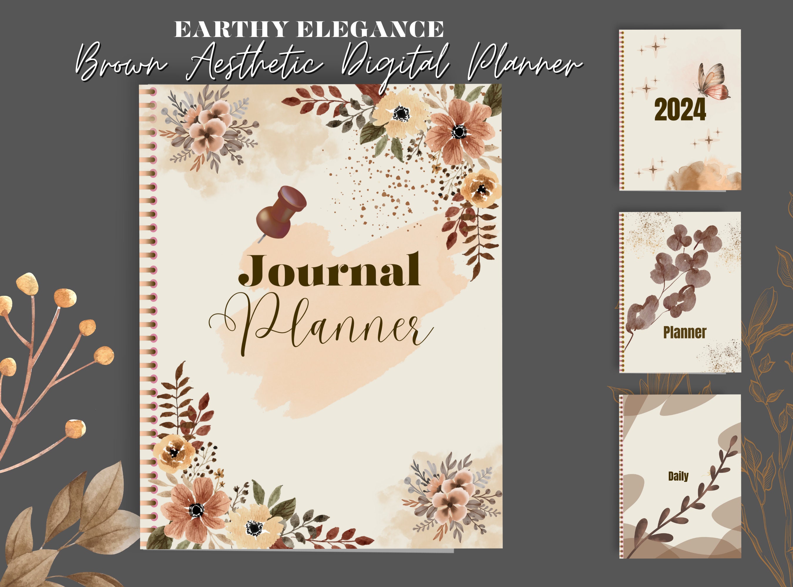 Brown Aesthetic Digital Planner 2024 | Undated Digital Planner ...
