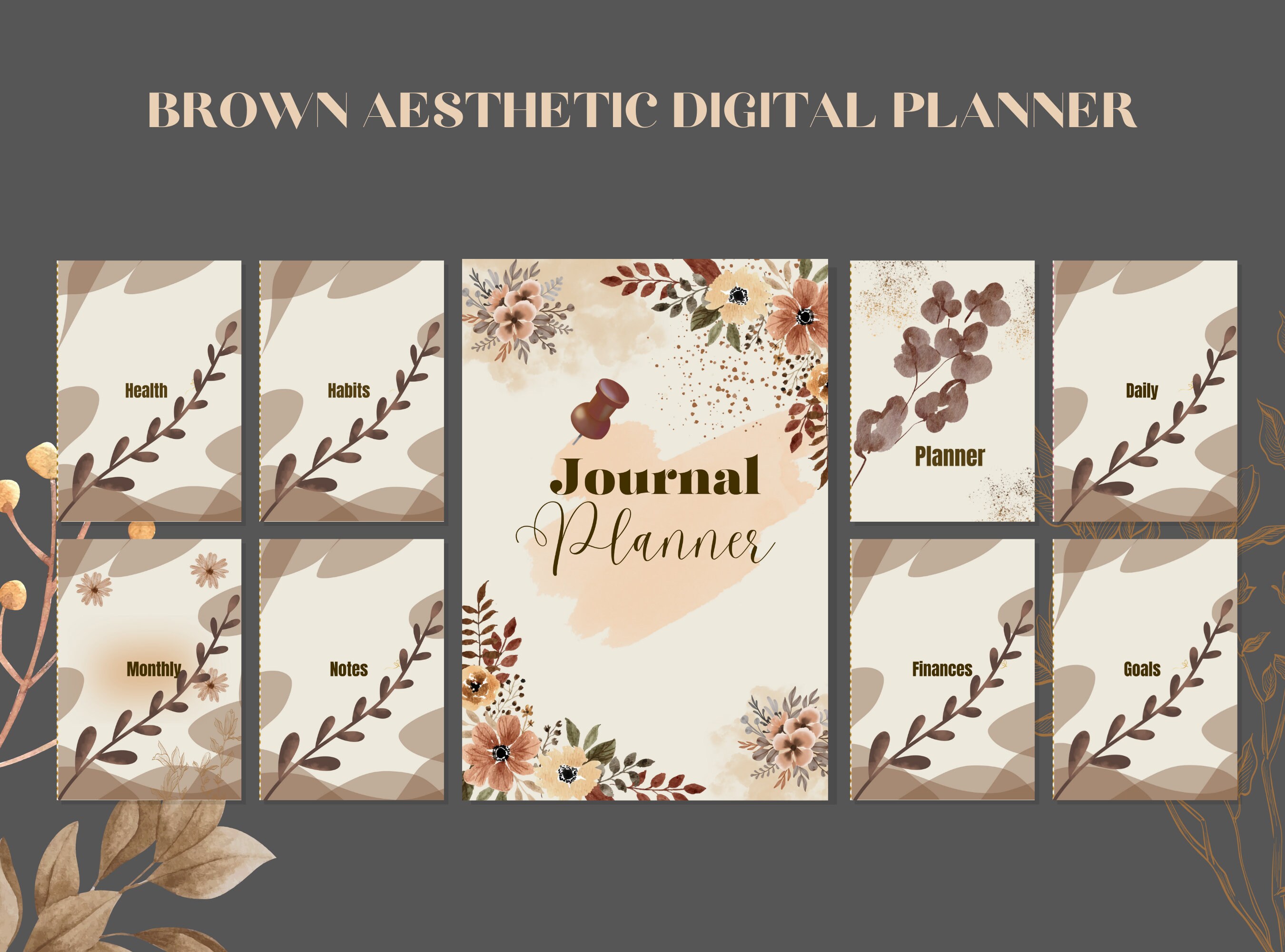 Brown Aesthetic Digital Planner 2024 | Undated Digital Planner ...