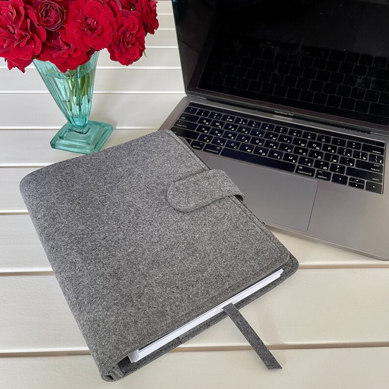 Wool Felt Journal, A5 Notebook Binder Ring, Gray Cover, Portfolio ...