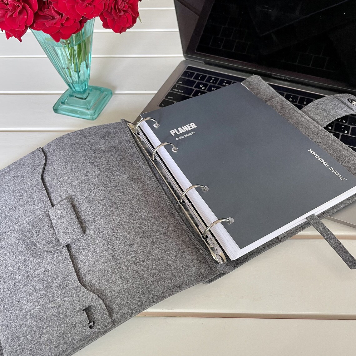 Wool Felt Journal, A5 Notebook Binder Ring, Gray Cover, Portfolio ...