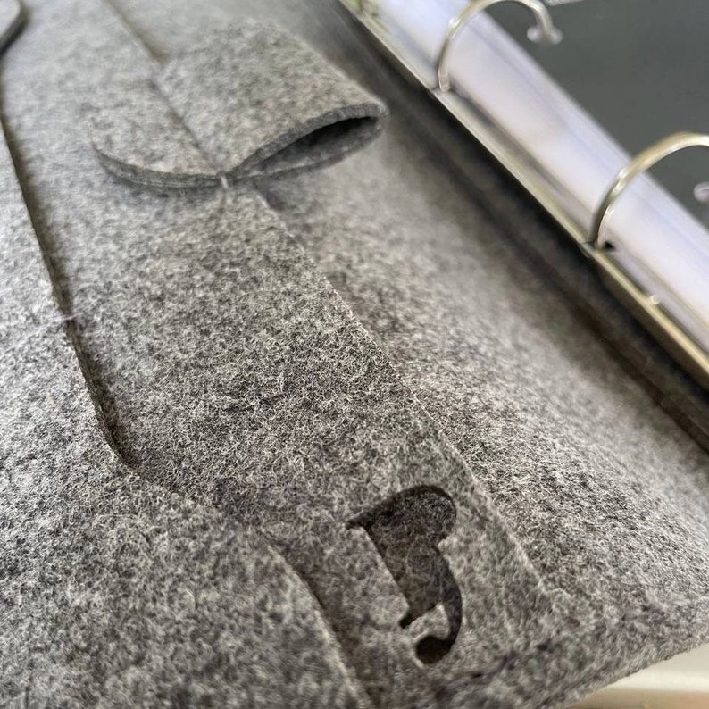 Wool Felt Journal, A5 Notebook Binder Ring, Gray Cover, Portfolio ...
