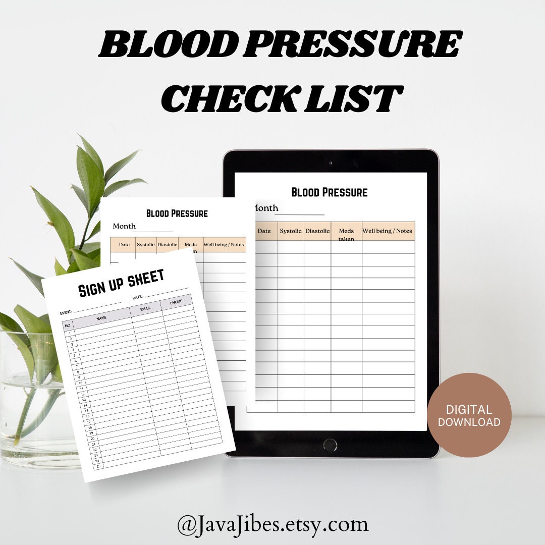 Blood Pressure Checklist, Self Care, Editable Planner, Digital Product ...