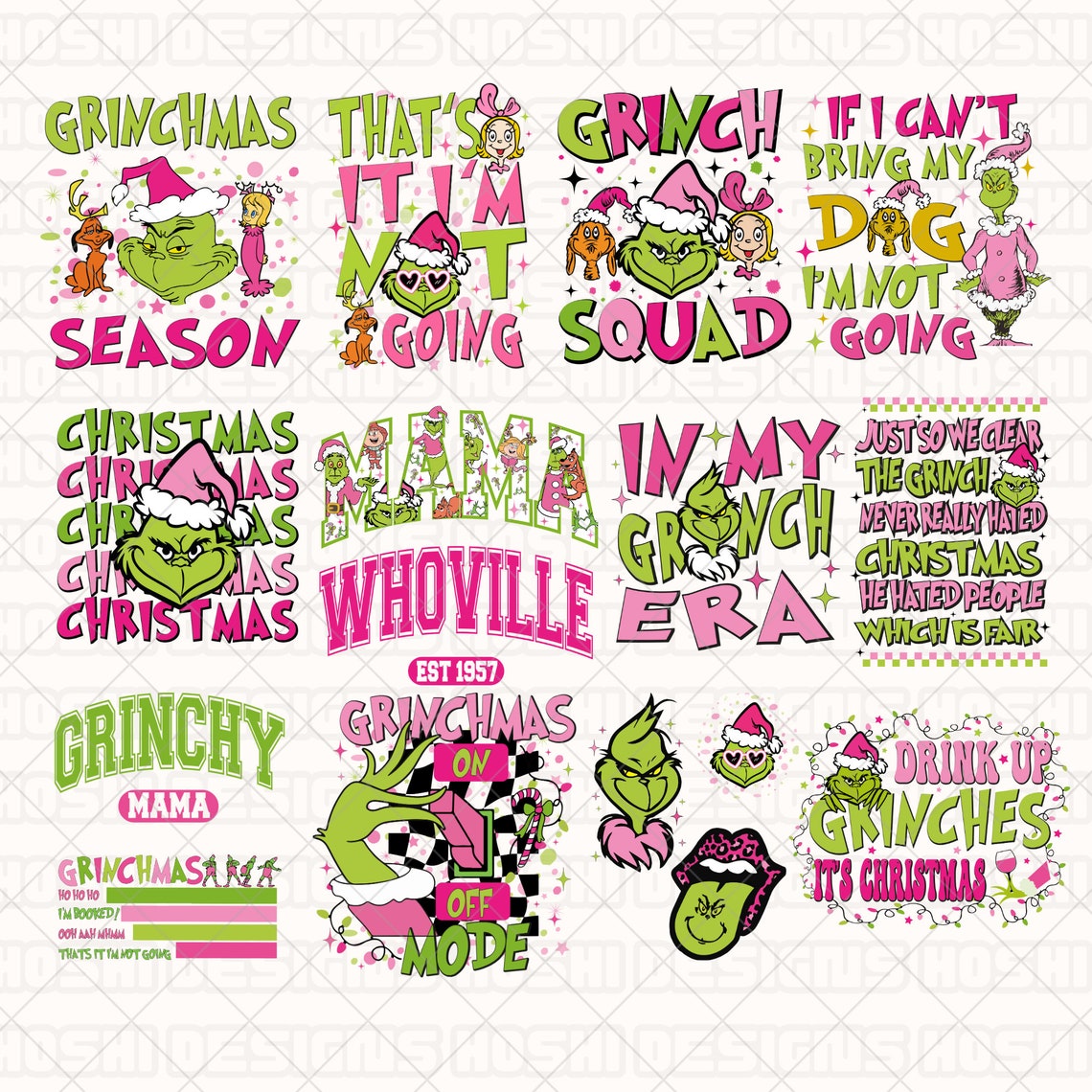 Paquete de Svg y PNG de Grinch rosa retro, paquete de Svg de Navidad ...