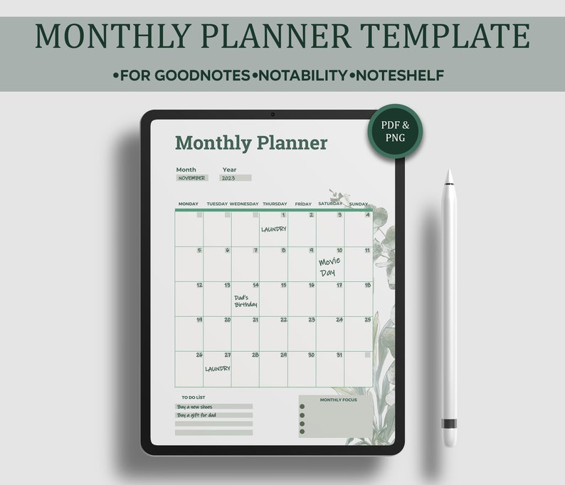 Monthly Planner Goodnotes Template - Etsy