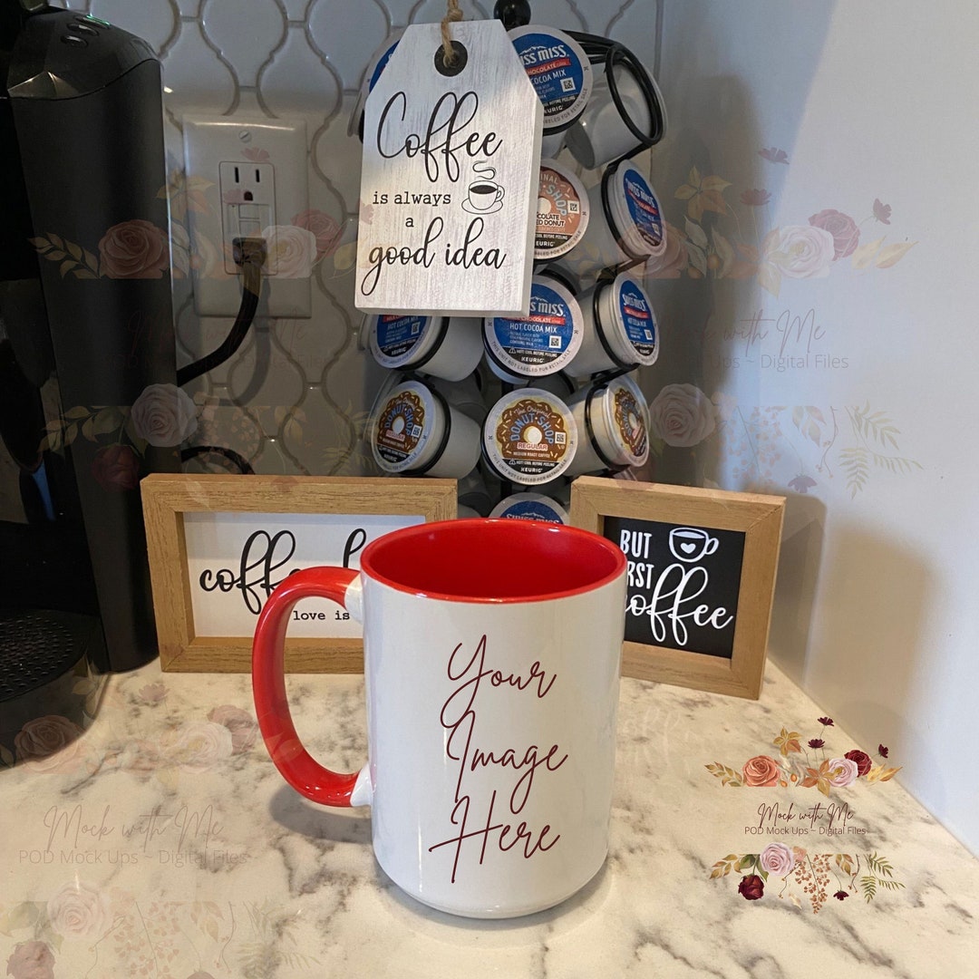 Red Handle and Inside Coffee Mug 15oz Mock up Image- Pod Mock up Coffee ...