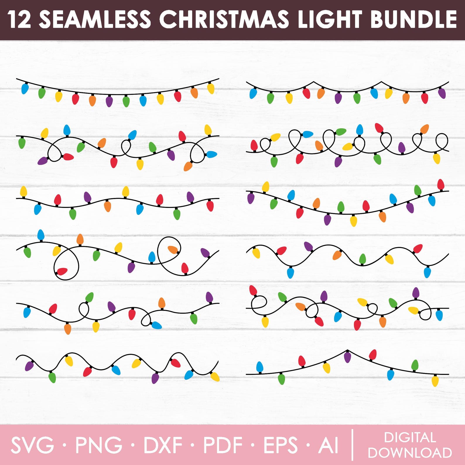 Christmas Lights Svg Bundle, Seamless Christmas Lights Pattern ...