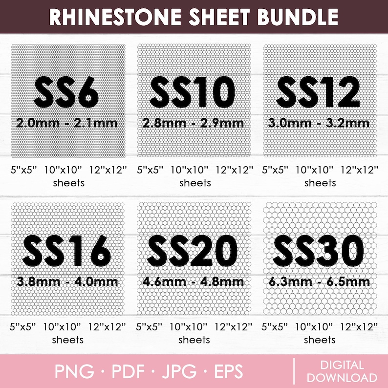 Rhinestone Honeycomb Sheet Bundle, SS6, SS10, SS12, SS16, SS20, SS30 ...