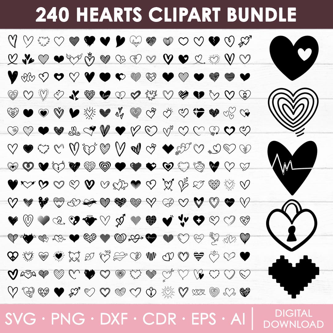 Heart Svg Bundle, Heart Doodle Svg, Heart Clipart, Hand Drawn Heart Svg ...