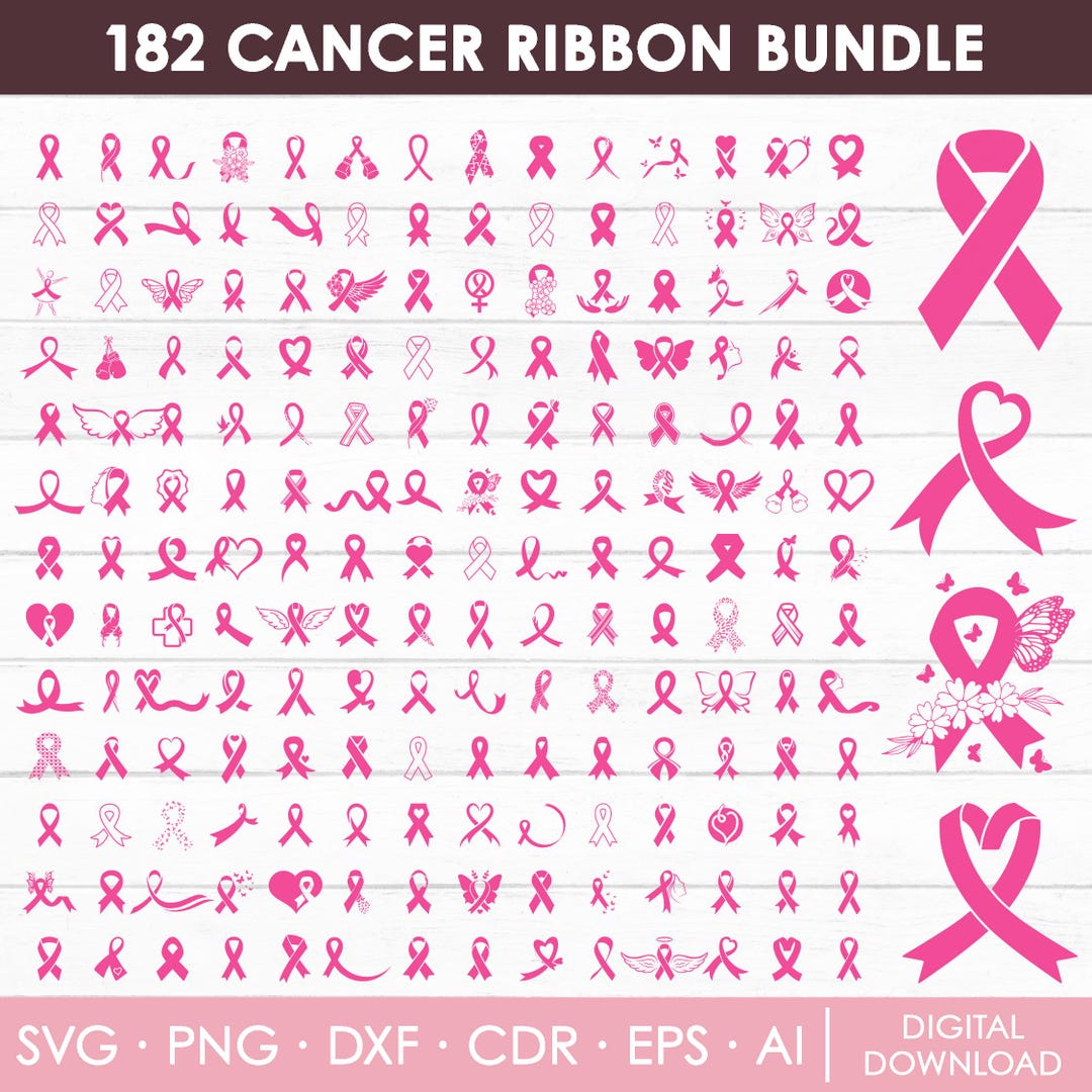 Cancer Ribbon Svg Bundle, Awareness Ribbon Svg, Pink Cancer Ribbon Svg ...