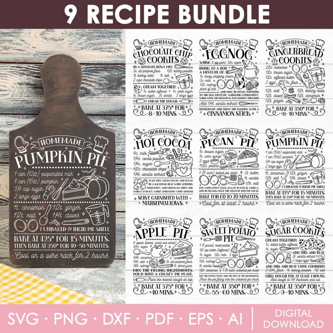 Recipe Svg Bundle, Kitchen Svg, Farmhouse Kitchen Svg, Thanksgiving ...