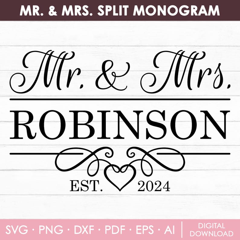 Mr. and Mrs. Sign Svg, Wedding Monogram Svg, Wedding Gifts for Couple ...