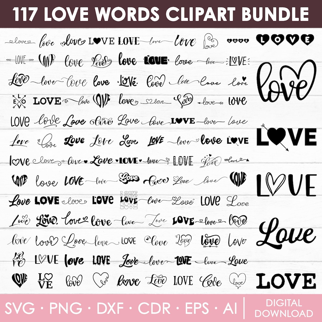 Love Svg Bundle, Love Word Svg, Love Clipart, Love Heart Svg, Heart Svg ...