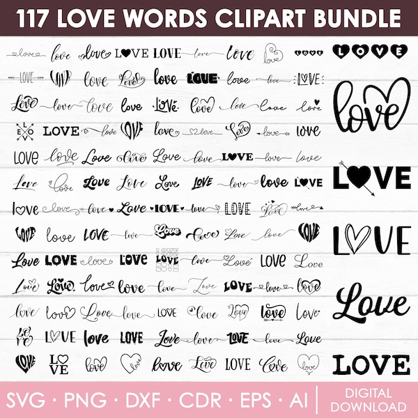 Love Word Clipart - Etsy