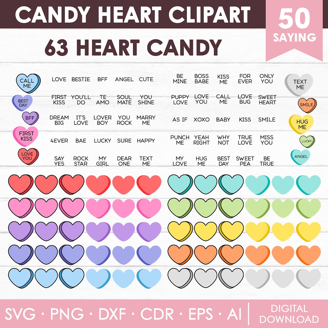 Candy Heart Svg, Candy Heart Png, Candy Hearts Svg, Candy Heart Clipart ...