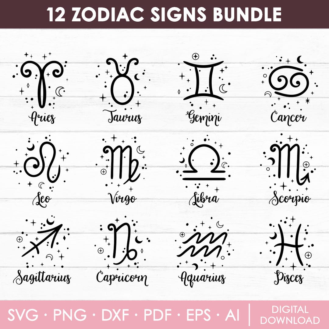 Zodiac Signs Svg Bundle, Zodiac Svg, Zodiac Clipart, Zodiac Png, Zodiac ...