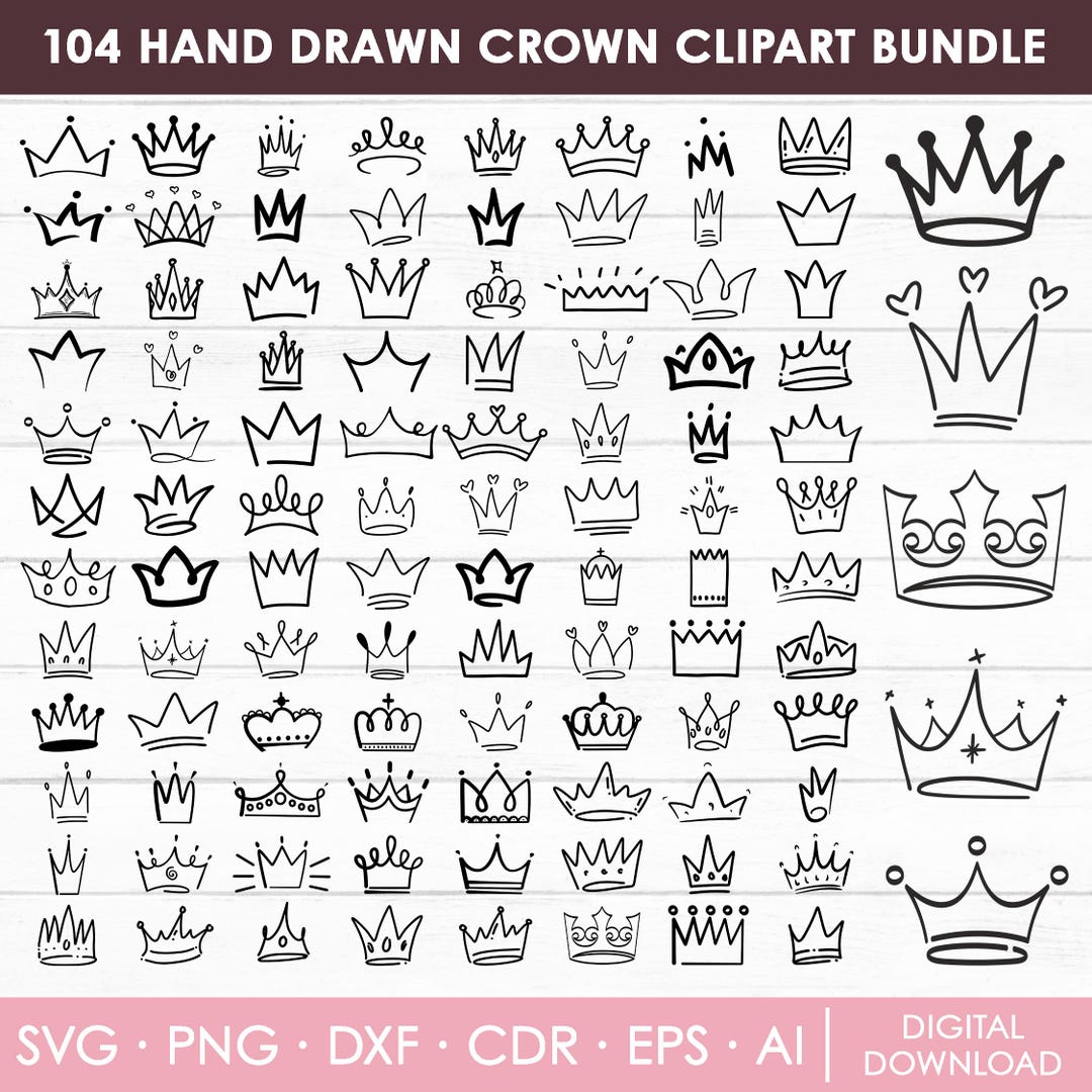 Crown Svg Bundle, King Crown Svg, Queen Crown Svg, Crown Clipart, Hand ...