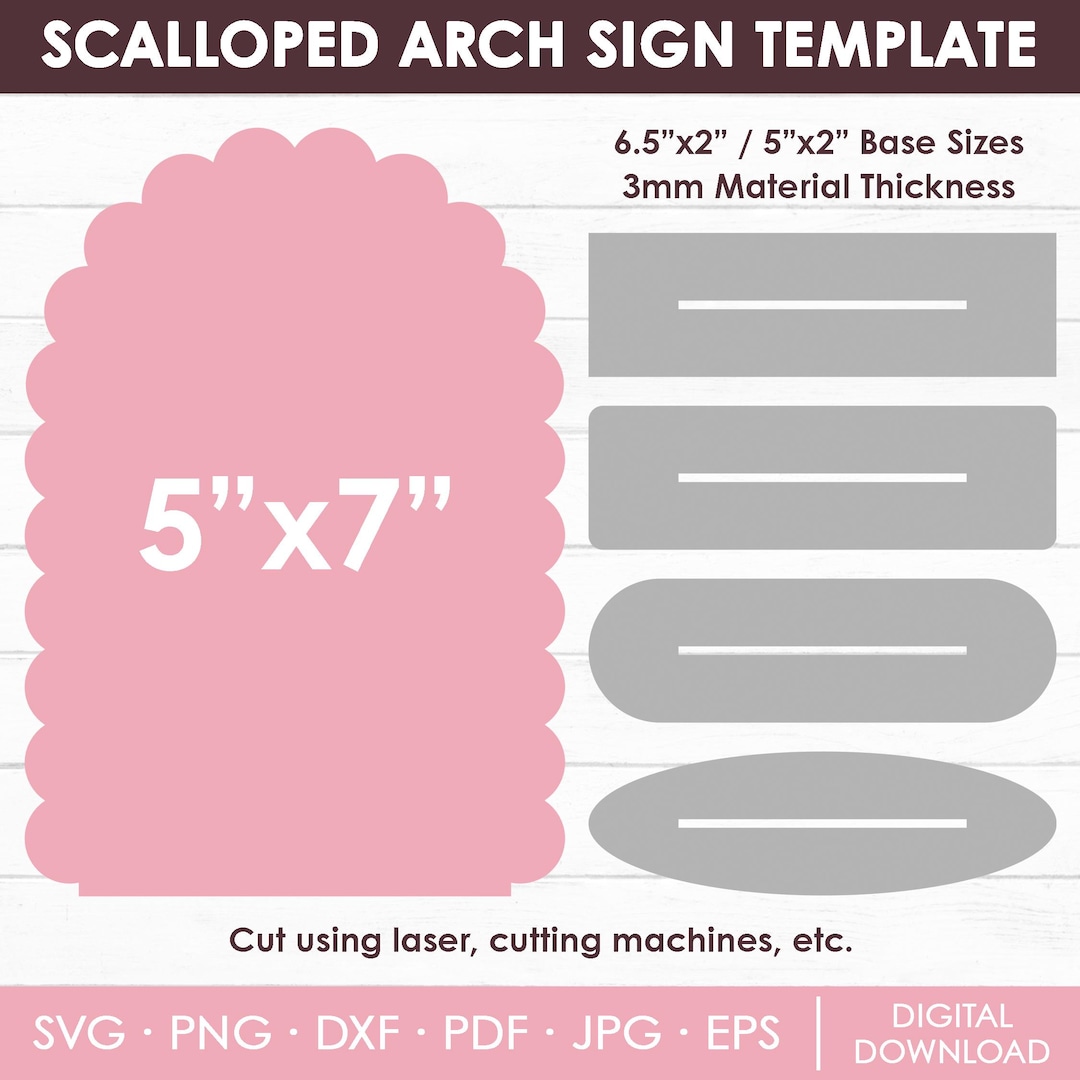 5x7 Scalloped Arch Sign Template, Arch Sign Svg, Standing Sign Base ...