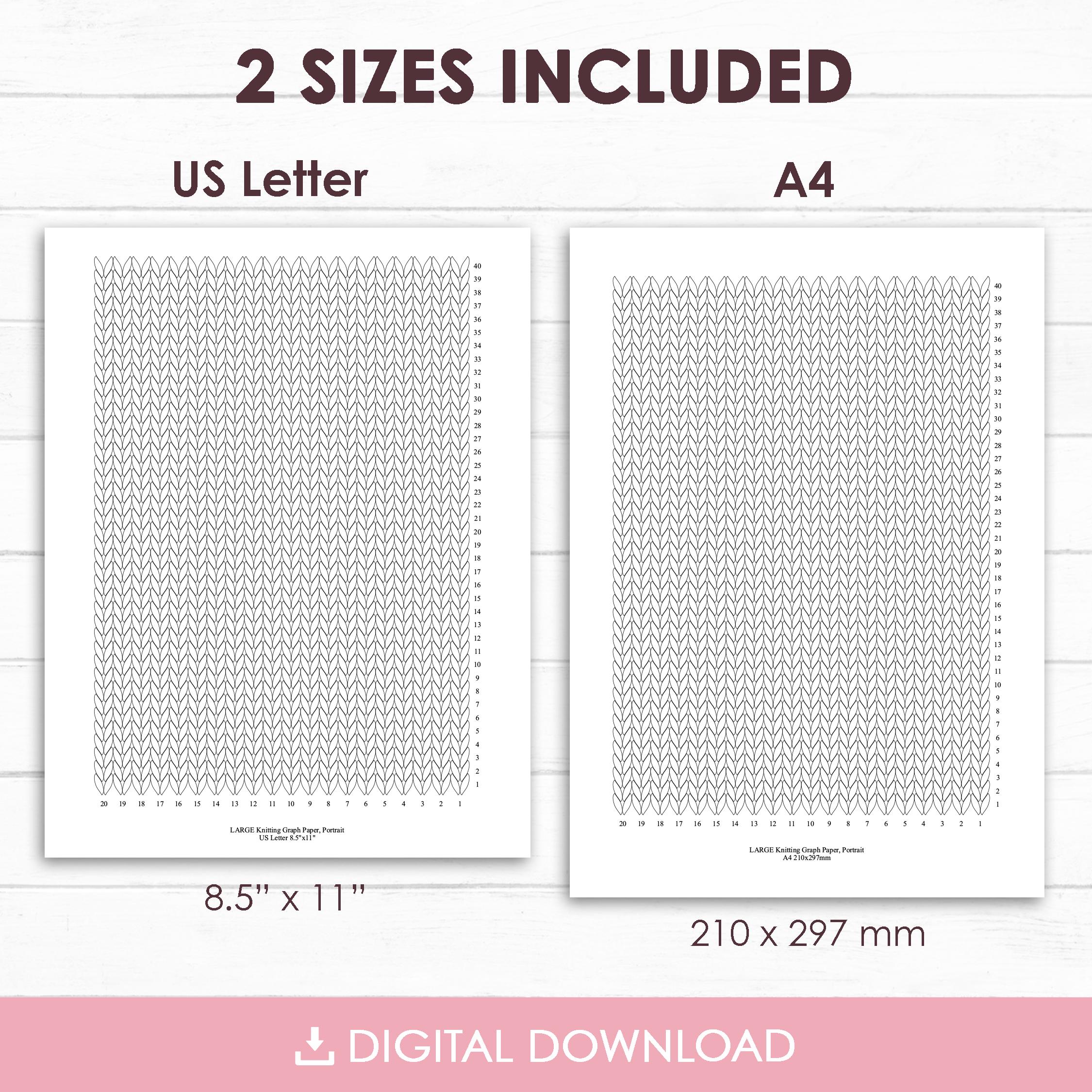 Knit Stitch Graph Paper, Knitting Graph Paper, US Letter, A4, Small ...