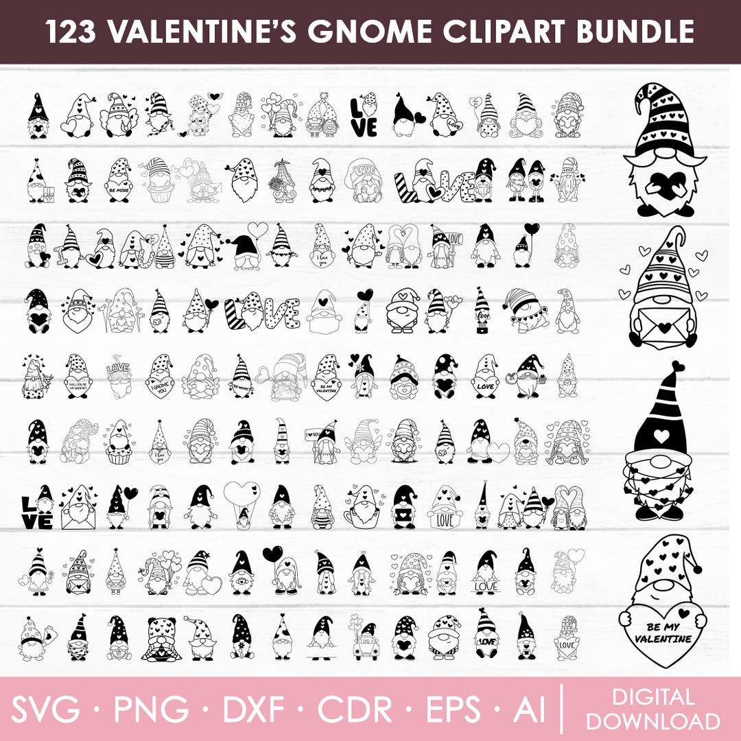 Valentine Gnome Svg Bundle, Gnome Clipart, Gnomes Valentines Day Svg ...