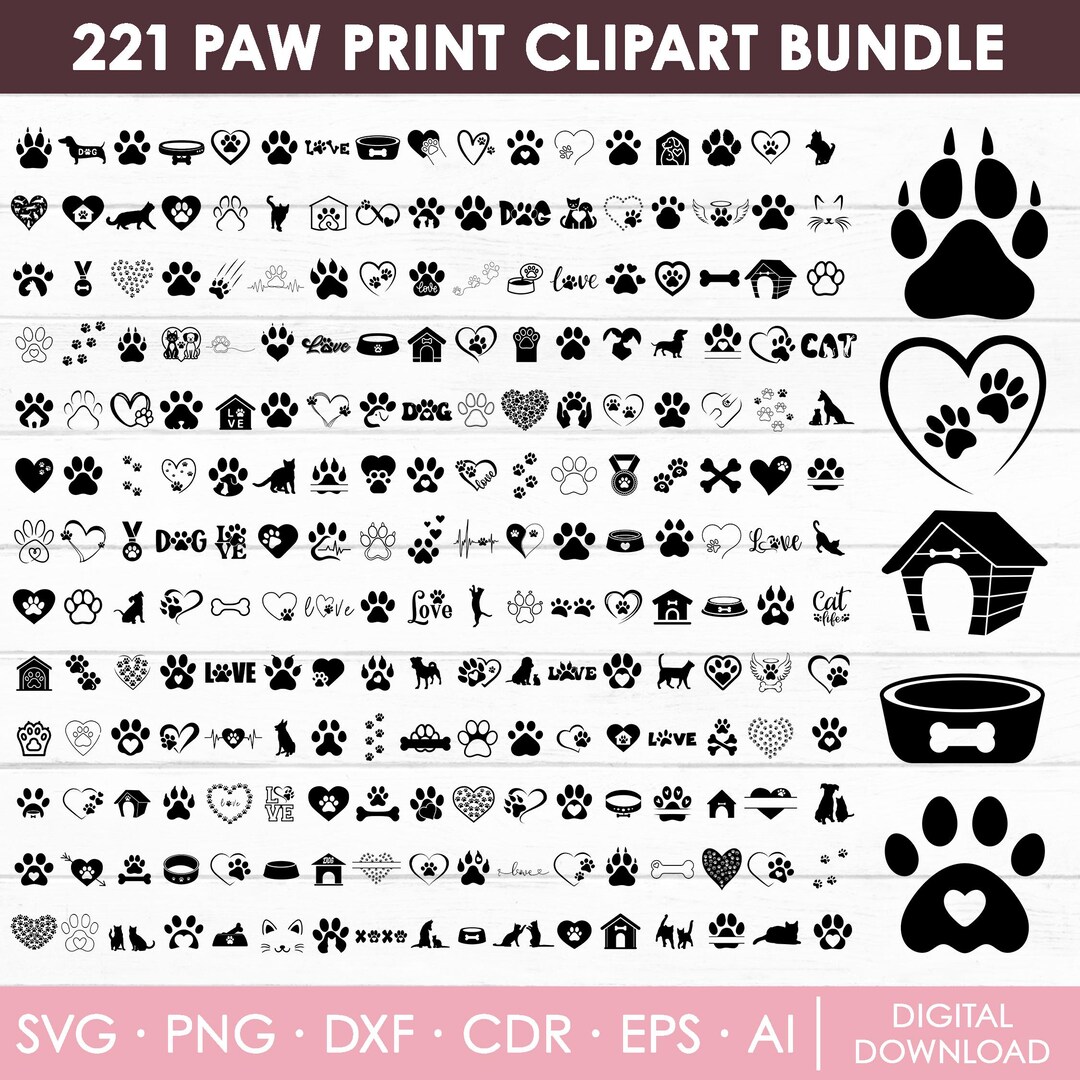 Paw Print Svg Bundle, Paw Heart Svg, Dog Paw Svg, Cat Paw Svg, Paw Svg ...