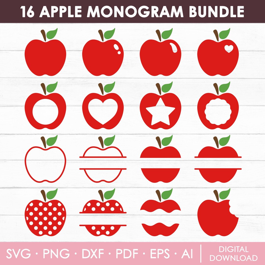 Apple Svg, Apple Monogram Svg, Split Monogram Svg, Teacher Monogram Svg ...