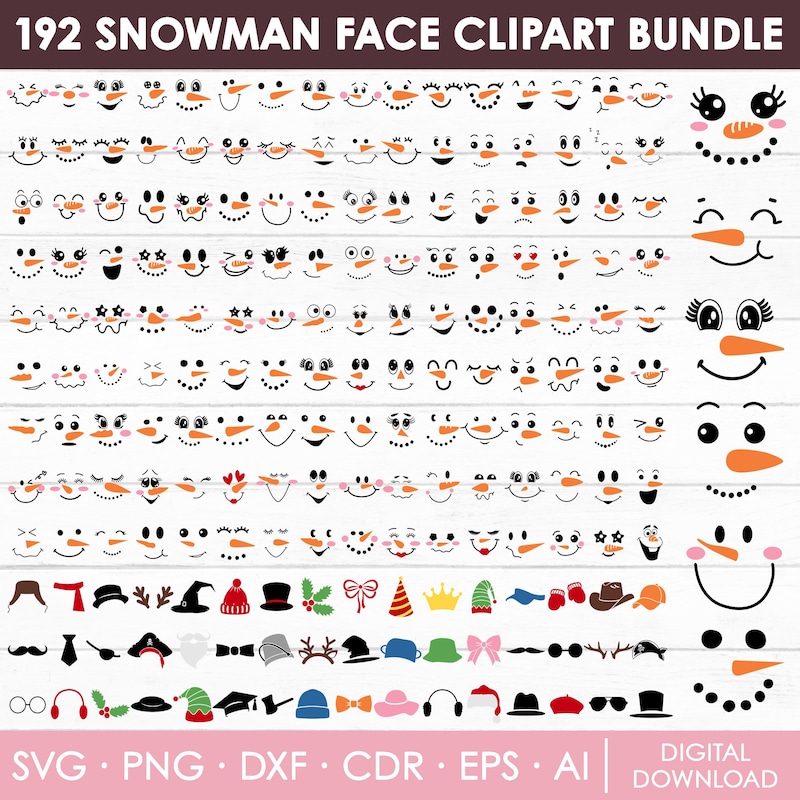 Snow Man Face Clip Art - Etsy
