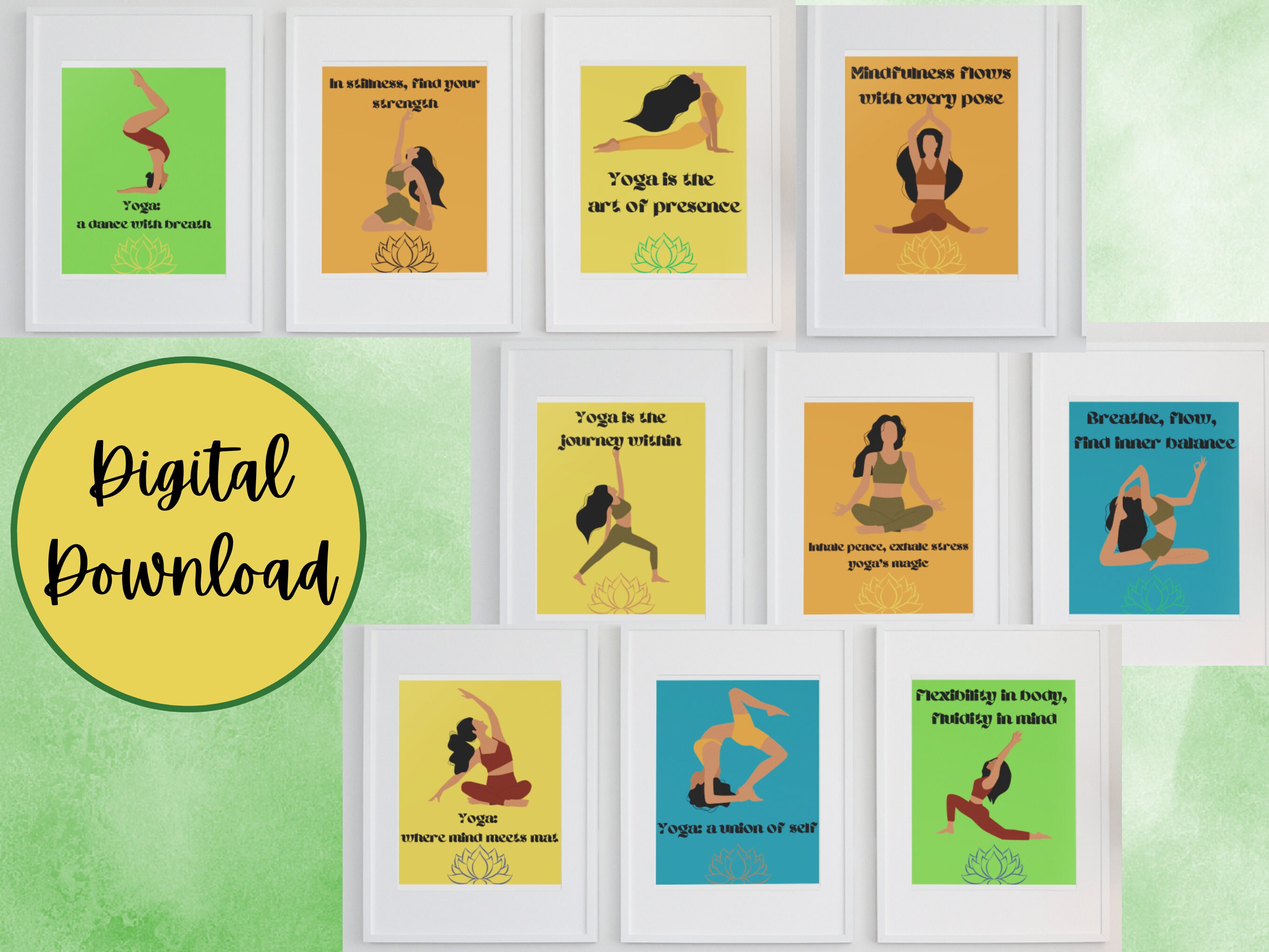 Yoga Poster, 10 Piece Wall Art, Hot Yoga, Yoga Studio, Mindfulness ...
