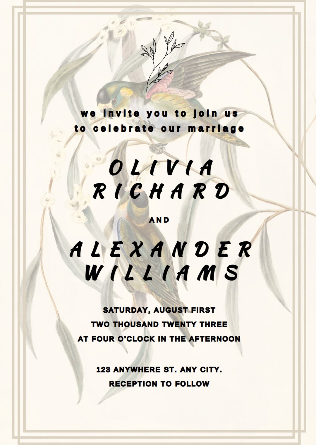Wedding Invitation - Bird Theme Template - Etsy