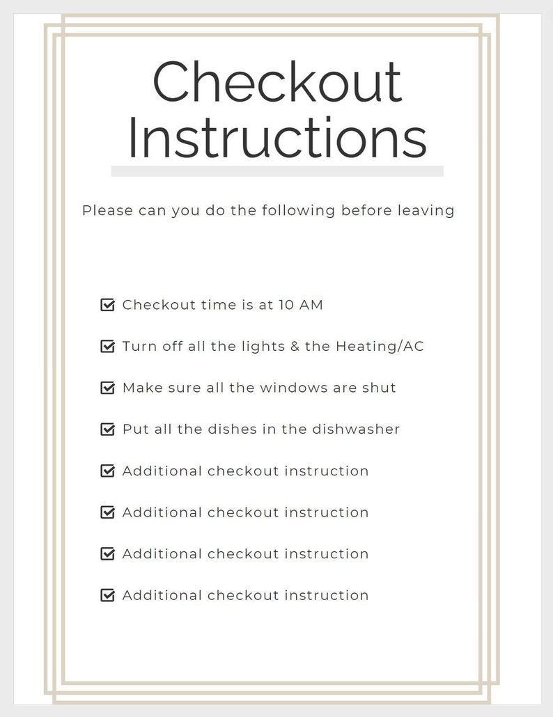 Rental - Checkout Instructions Template - Etsy