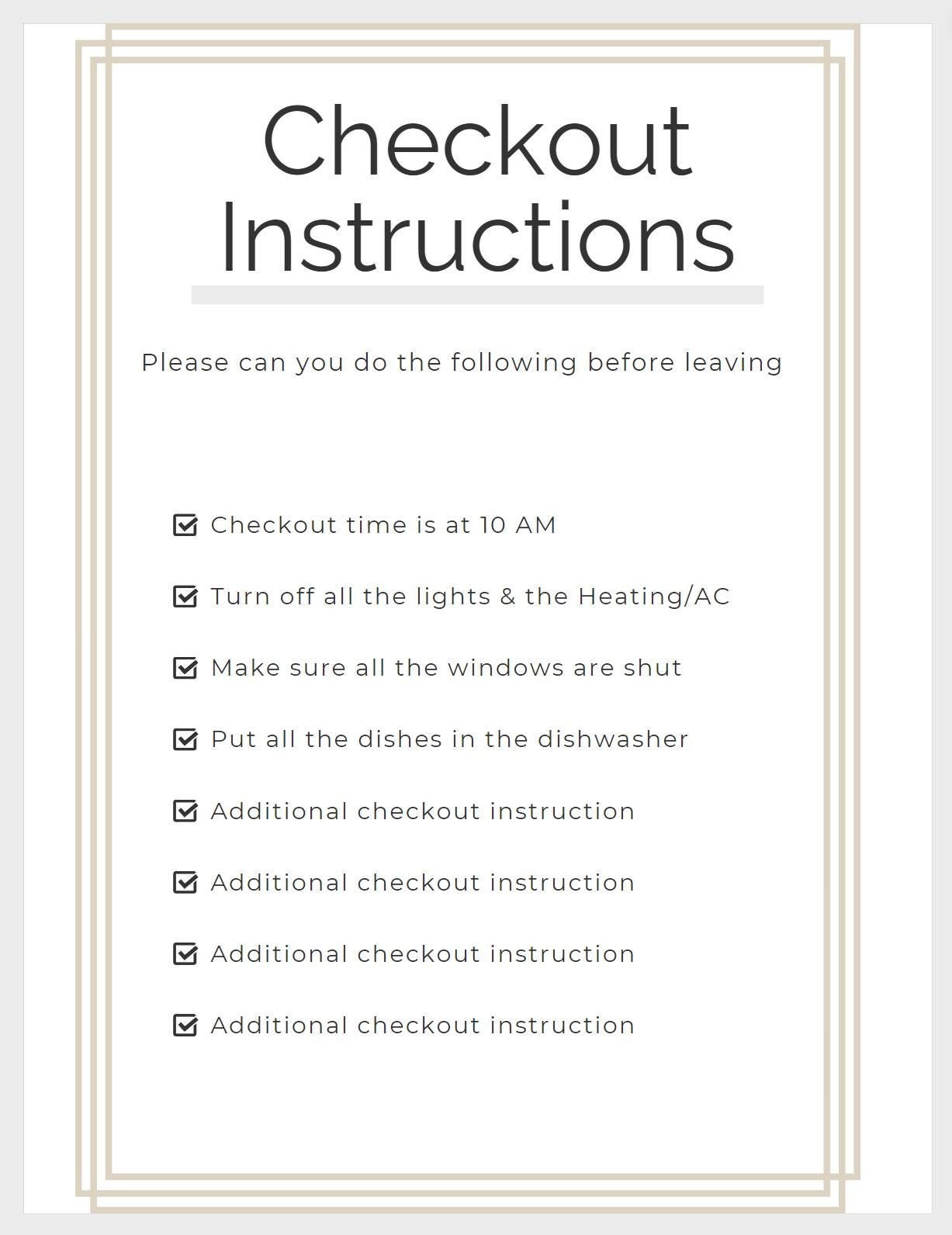 Rental - Checkout Instructions Template - Etsy