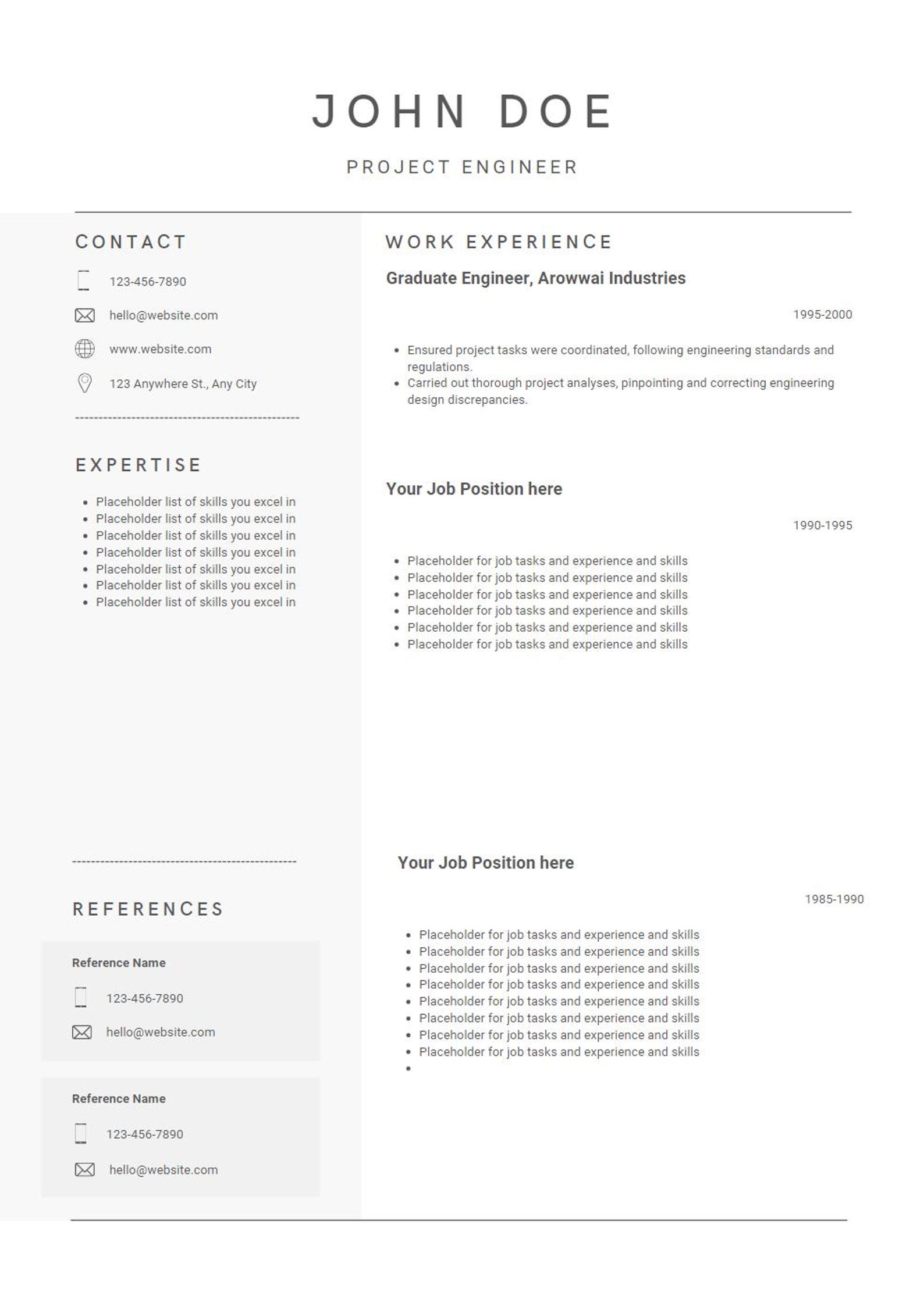 Resume - Minimalist White and Grey Professional Resume Template - Etsy