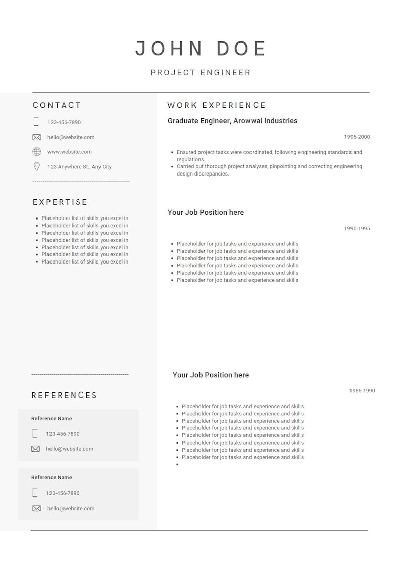 Resume - Minimalist White and Grey Professional Resume Template - Etsy
