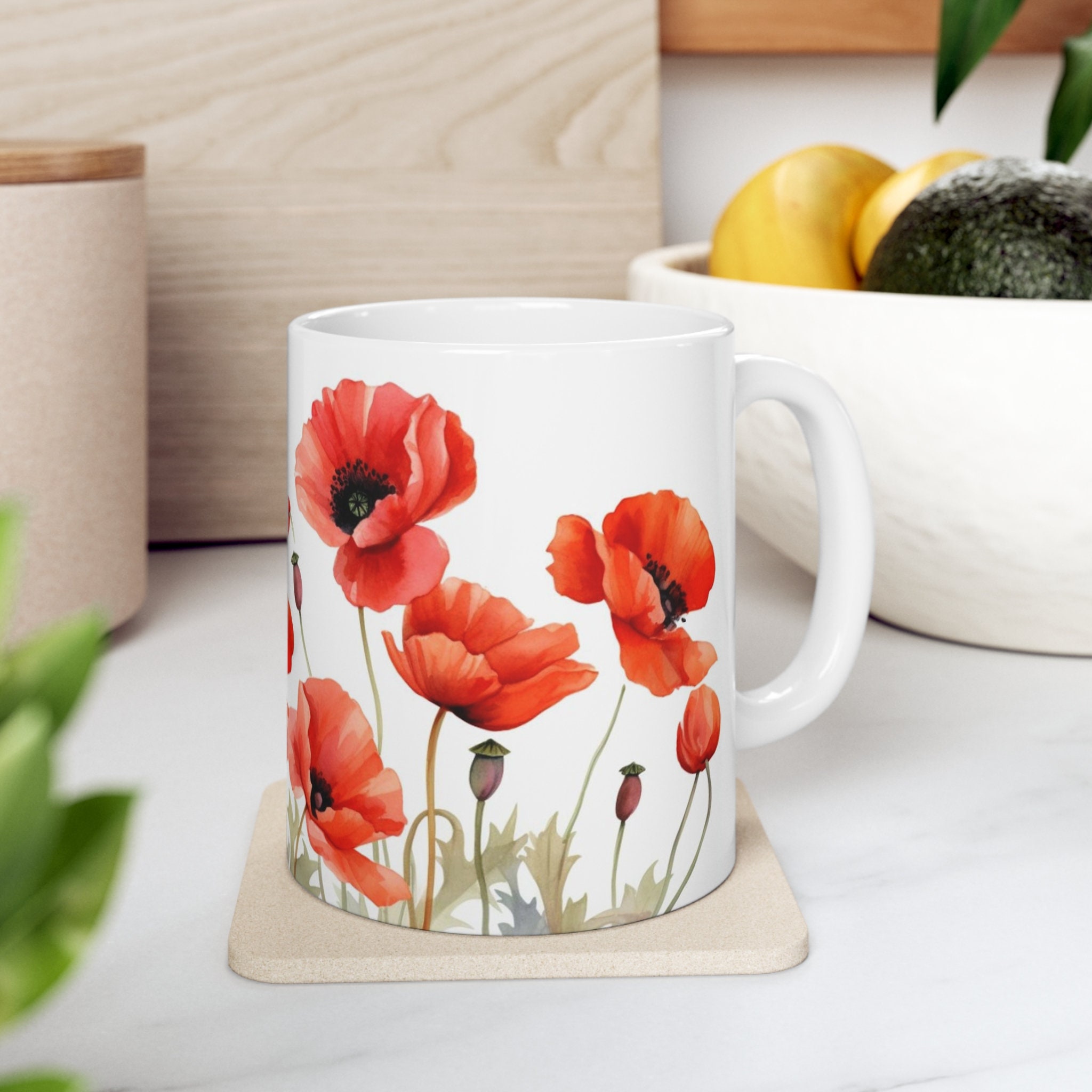 Poppy Flower Coffee Mug, Watercolor Flower Mug, Coffee Mug, Poppy ...