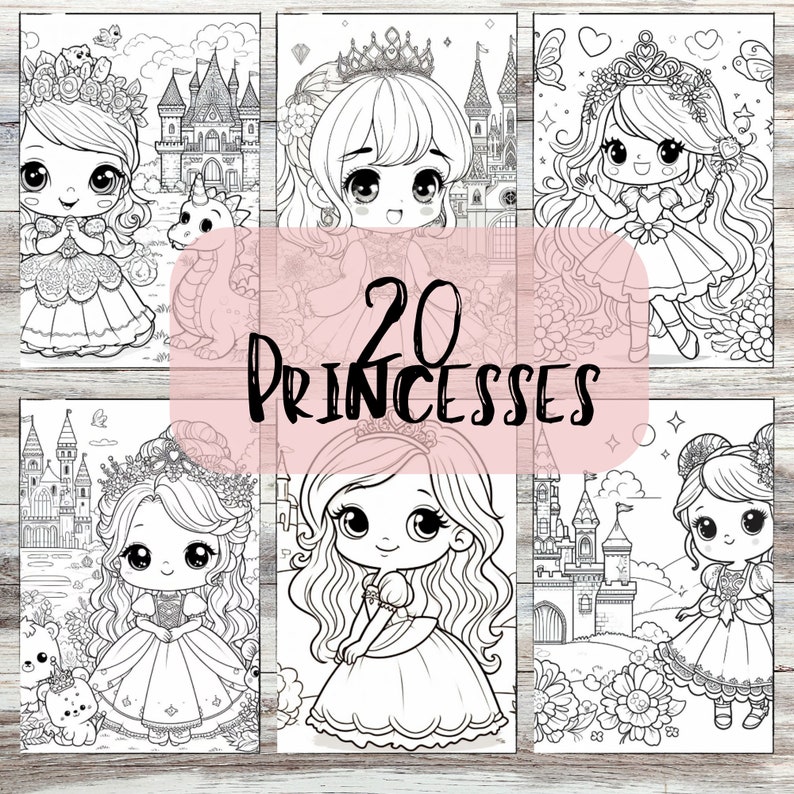 Enchanted Princesses: Printable Kids Coloring Pages Collection (20 ...