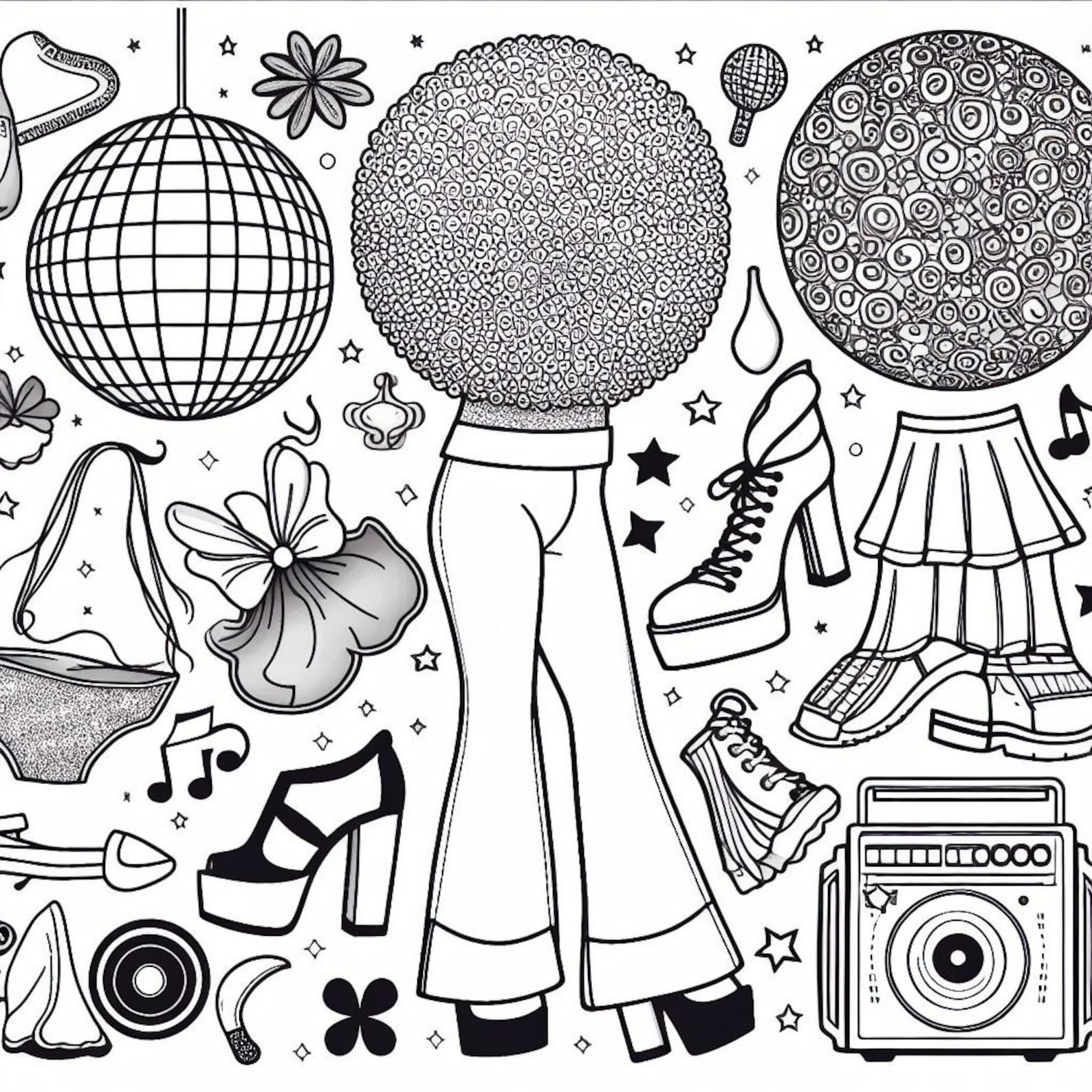 Groovy Disco Delights: 30 Retro Coloring Sheets for Fun and - Etsy