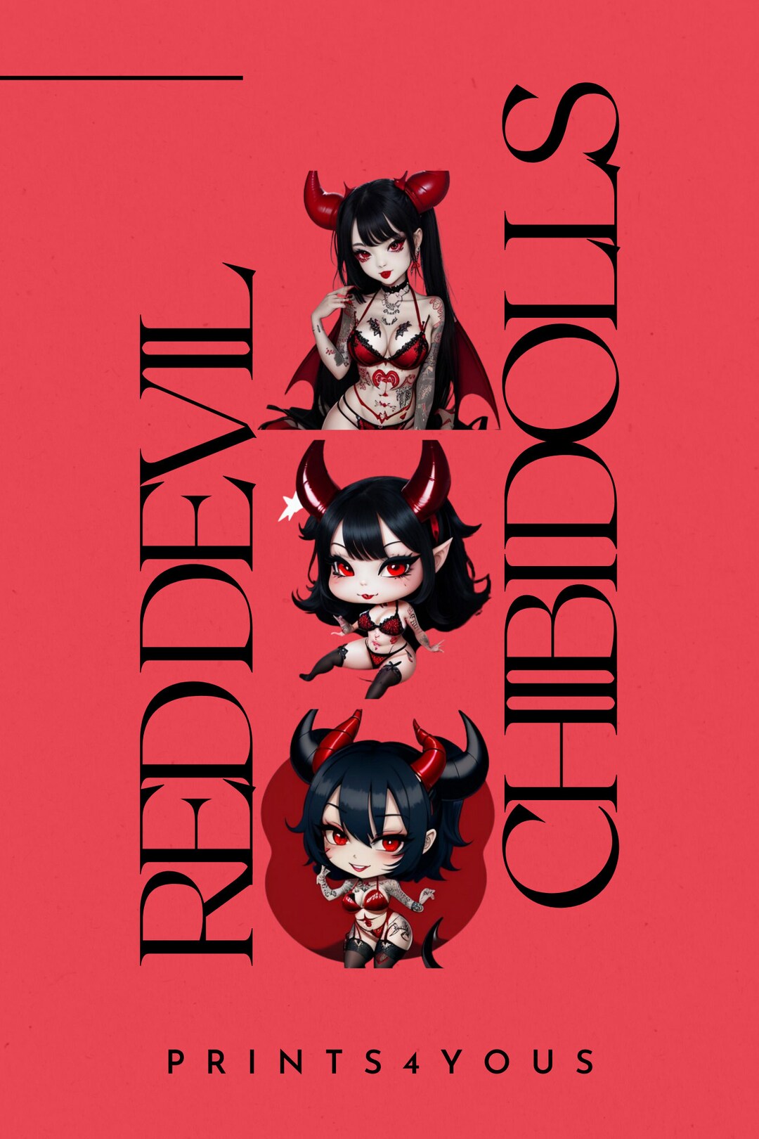 Red Devil Chibi Dolls Bundle: 3 Designs With 300 DPI Resolution ...
