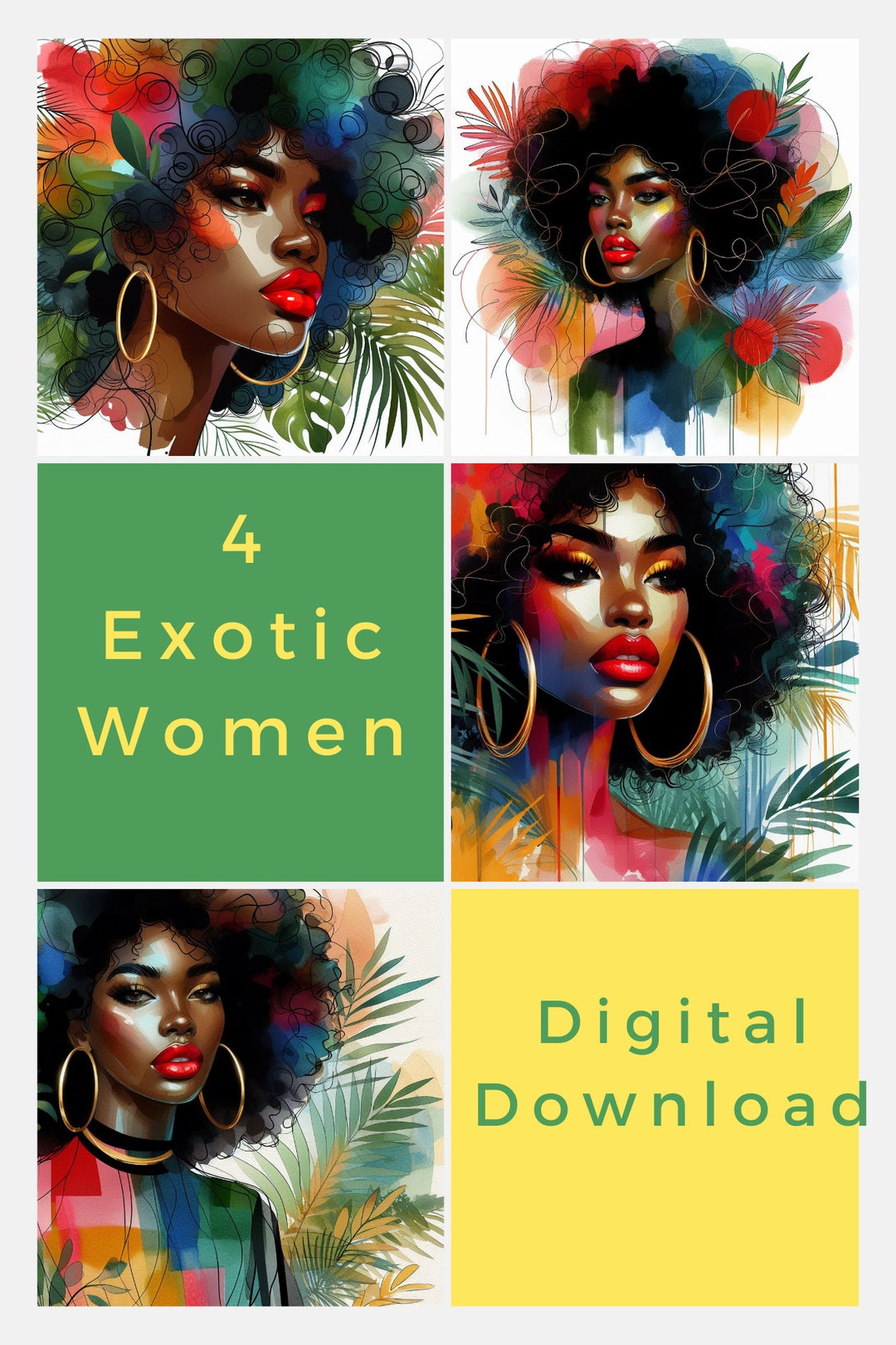 4 Beautiful Exotic Women Digital Prints Exotic Home Decor Wall Art ...