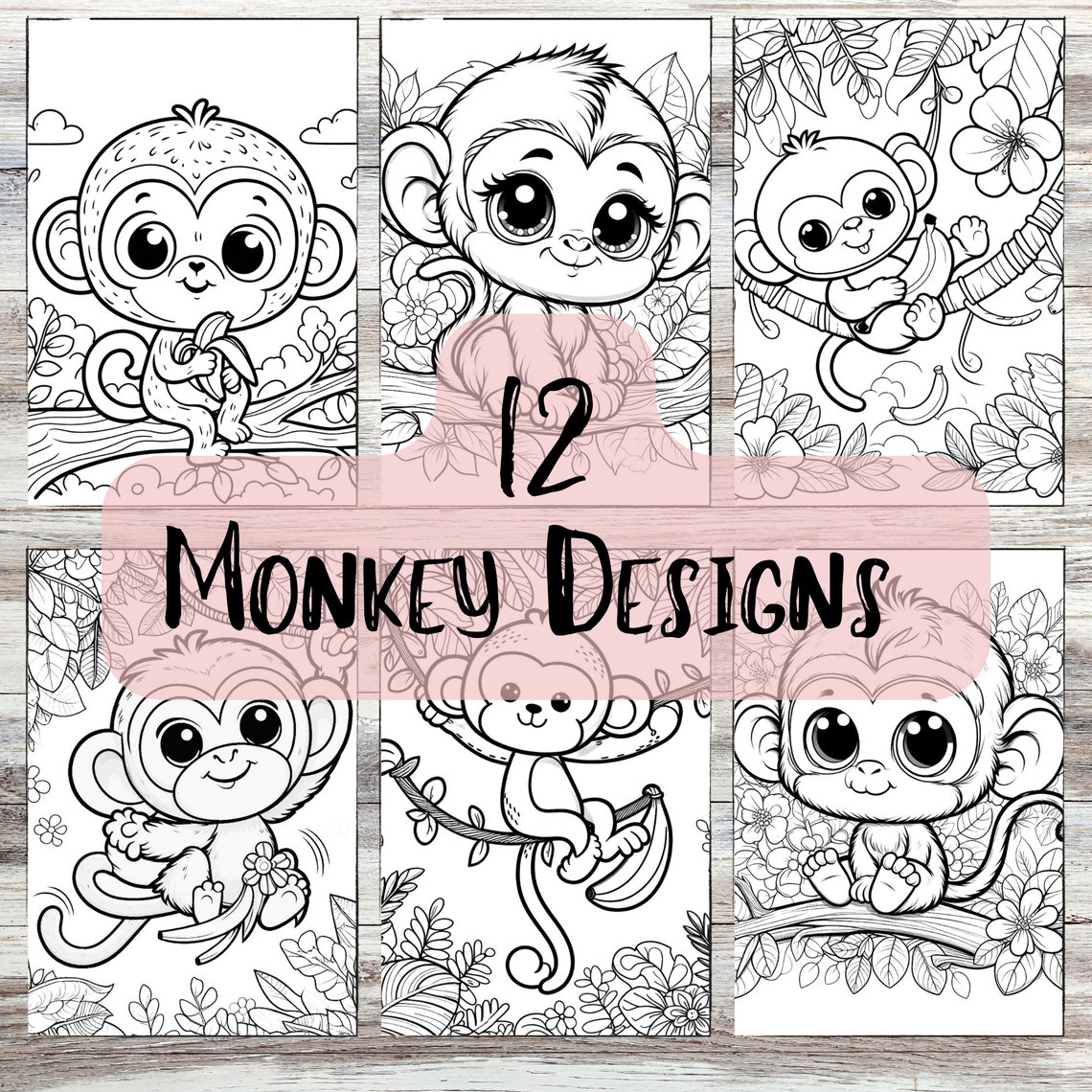 Monkey Kids Coloring Page Printables Collection of 12 Cute Monkeys - Etsy