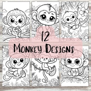 Monkey Kids Coloring Page Printables Collection of 12 Cute Monkeys - Etsy