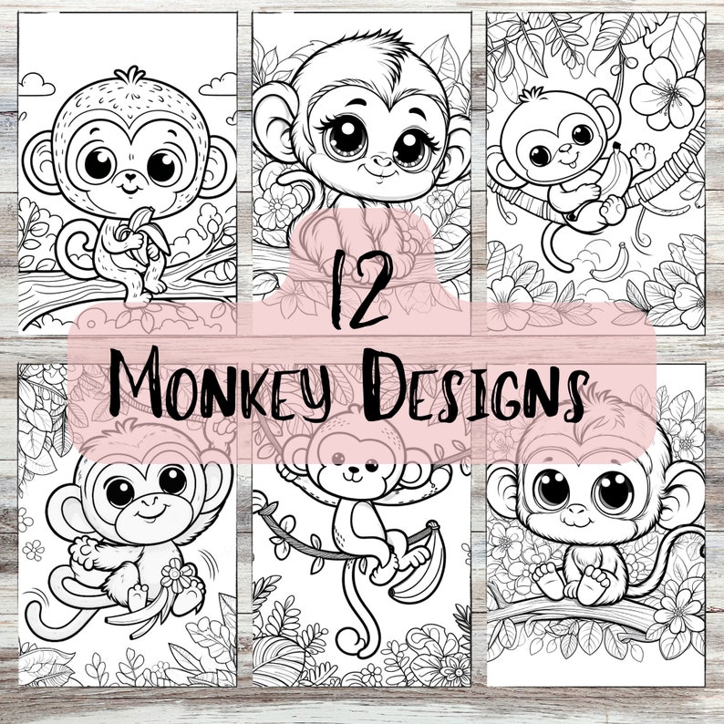 Monkey Kids Coloring Page Printables Collection of 12 Cute Monkeys - Etsy