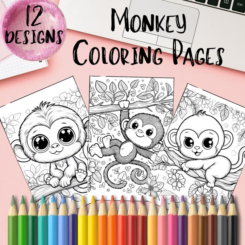 Printable Monkey Coloring Pages - Collection of 12 Cute Monkeys, Kids ...