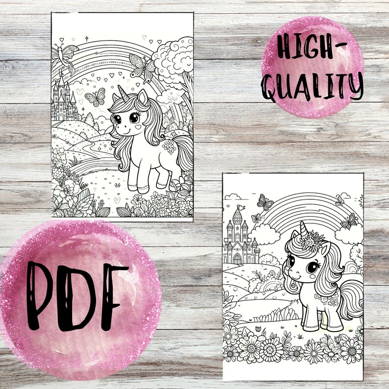 Cute Unicorn Printable Coloring Pages Magical Digital Download Set of ...