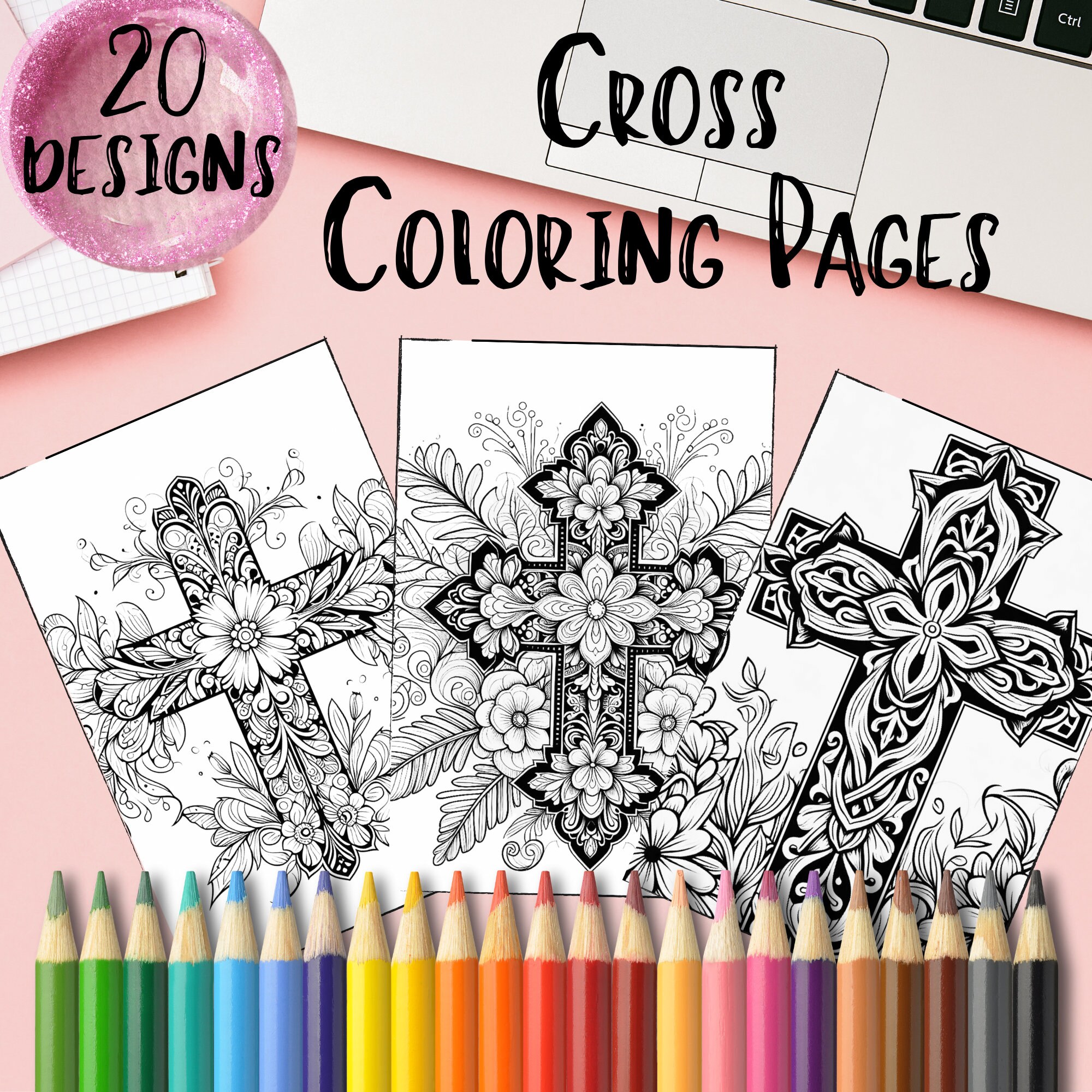 Sacred Crosses: Printable Coloring Pages Collection 20 Designs Instant ...