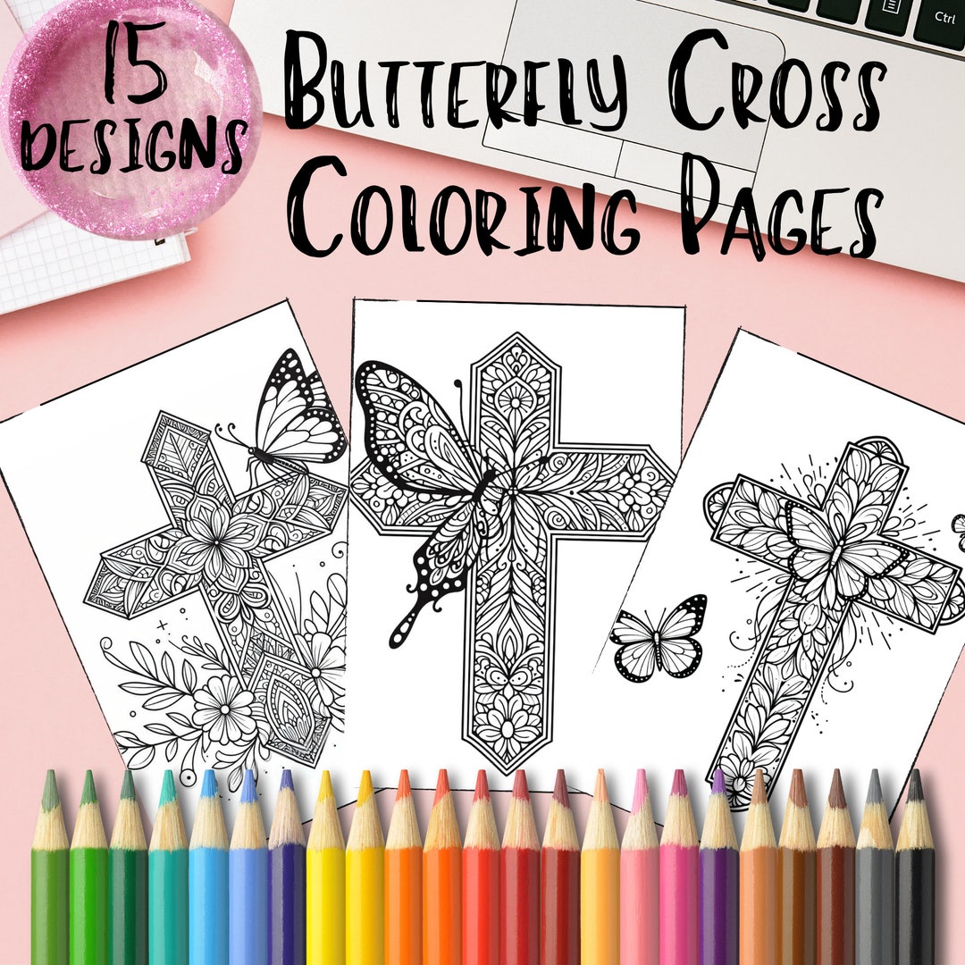 Religious Crosses Printable Coloring Pages - Collection of 15 Butterfly ...