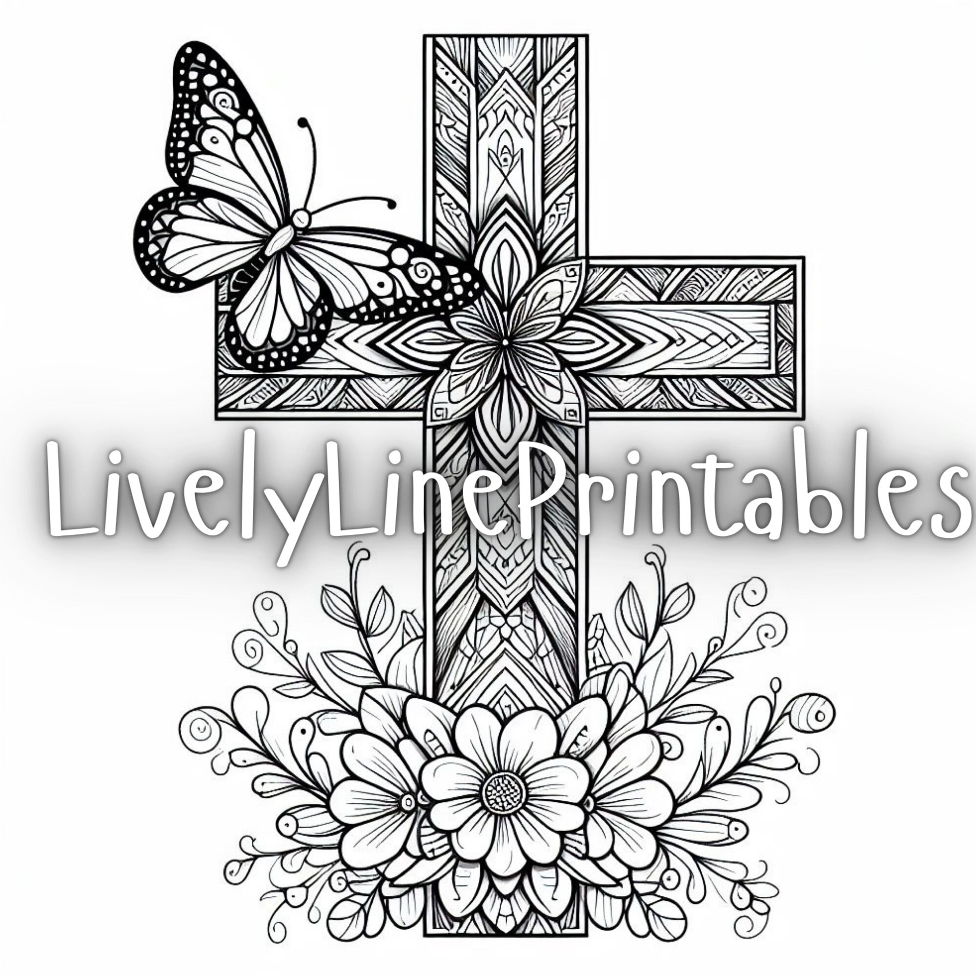 Religious Crosses Printable Coloring Pages - Collection of 15 Butterfly ...