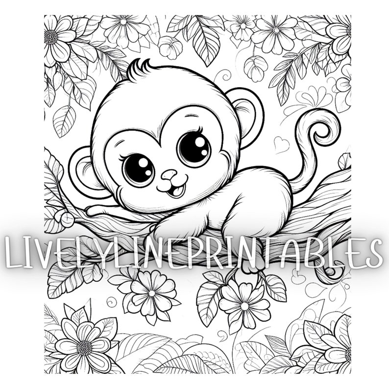 Monkey Kids Coloring Page Printables Collection of 12 Cute Monkeys - Etsy