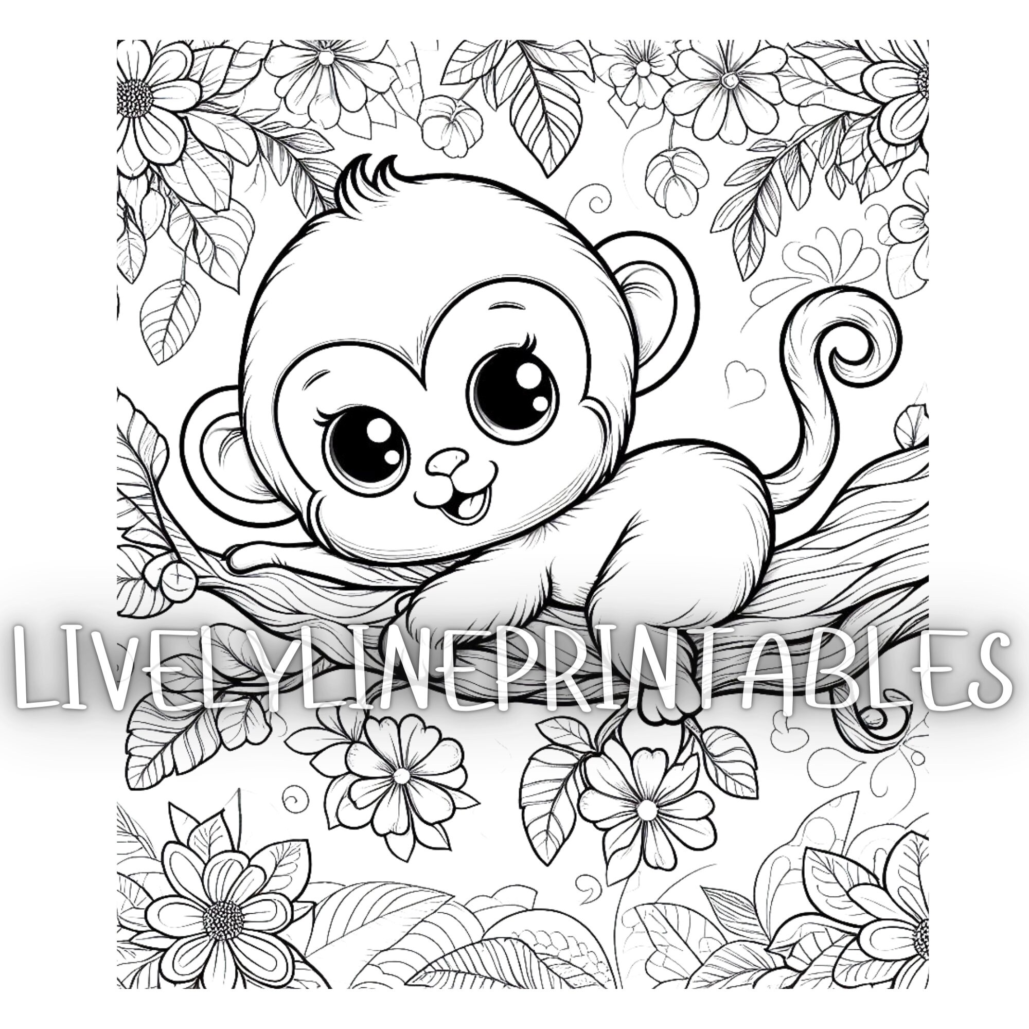 Monkey Kids Coloring Page Printables Collection of 12 Cute Monkeys - Etsy