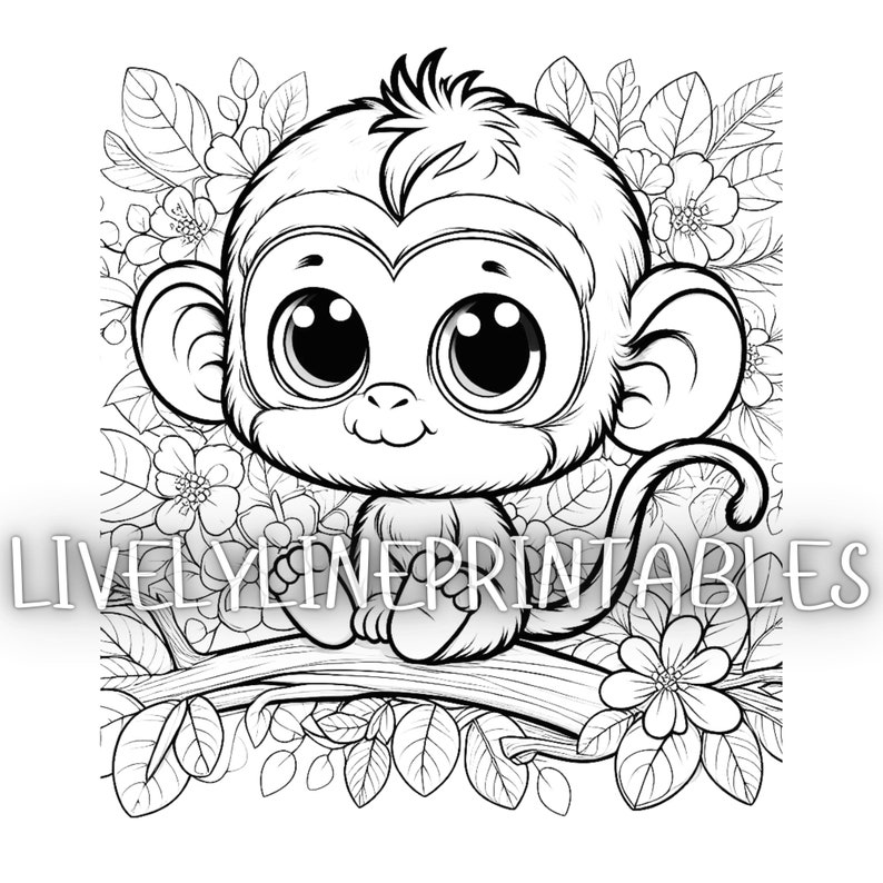 Monkey Kids Coloring Page Printables Collection of 12 Cute Monkeys - Etsy