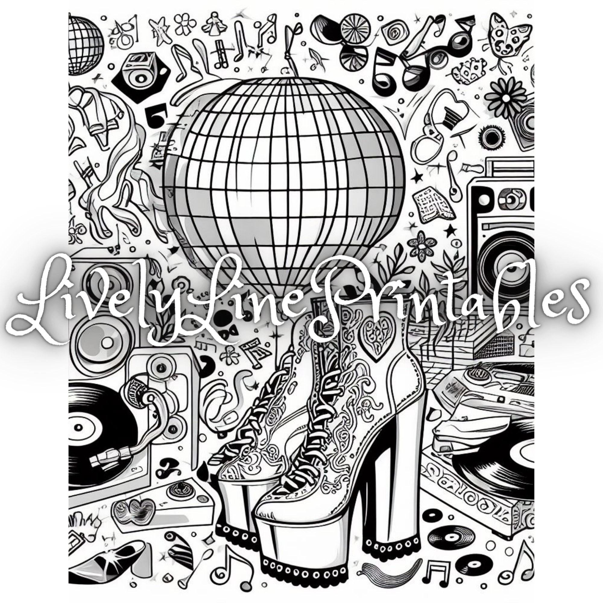 Retro Disco Printable Coloring Pages - Collection of 27 Retro 70s ...